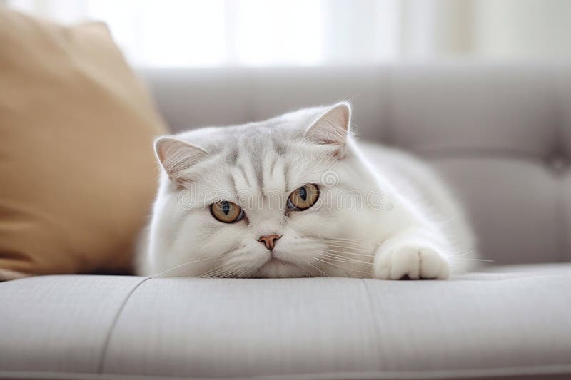 Cute Scottish Fold Cat Lying on Sofa Stock Photo - Image of home, sofa ...