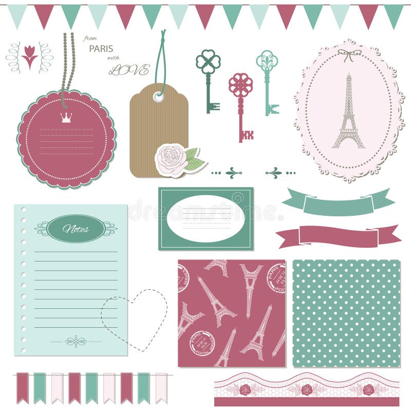 Cute Scrapbook Design Elements Set. Stock Vector - Illustration of ...