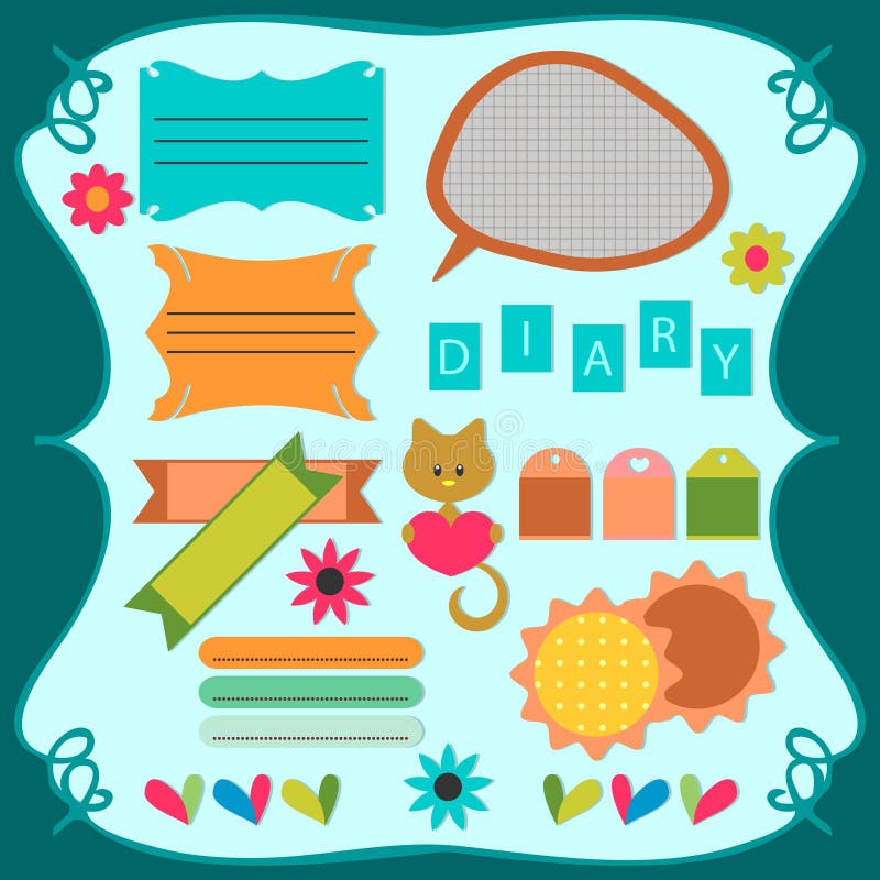 Cute Scrapbook Elements with Animals Stock Vector - Illustration of ...