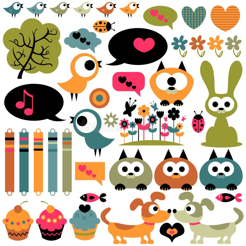 Cute Scrapbook Elements Animals Stock Vector - Illustration of element ...