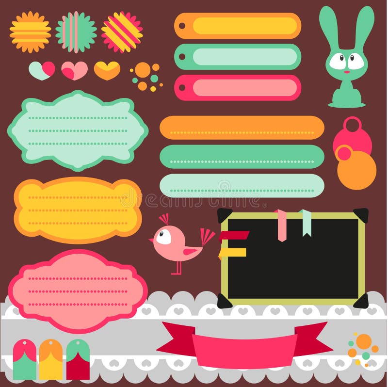 Cute Scrapbook Elements Set Stock Illustration - Illustration of ...
