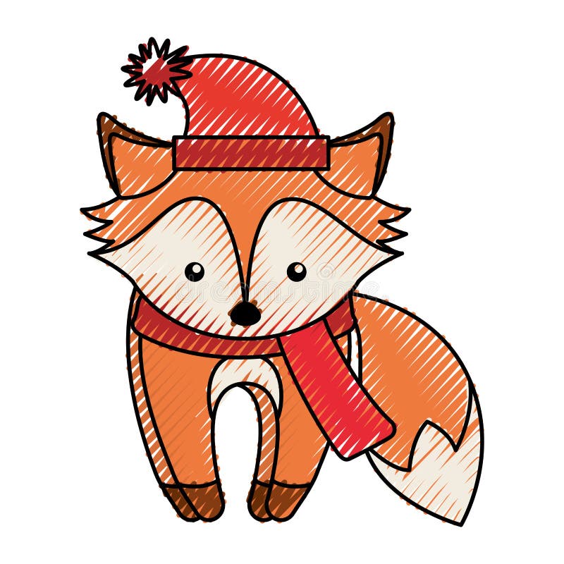 Cute Scribble Christmas Fox Cartoon Stock Vector - Illustration of card ...