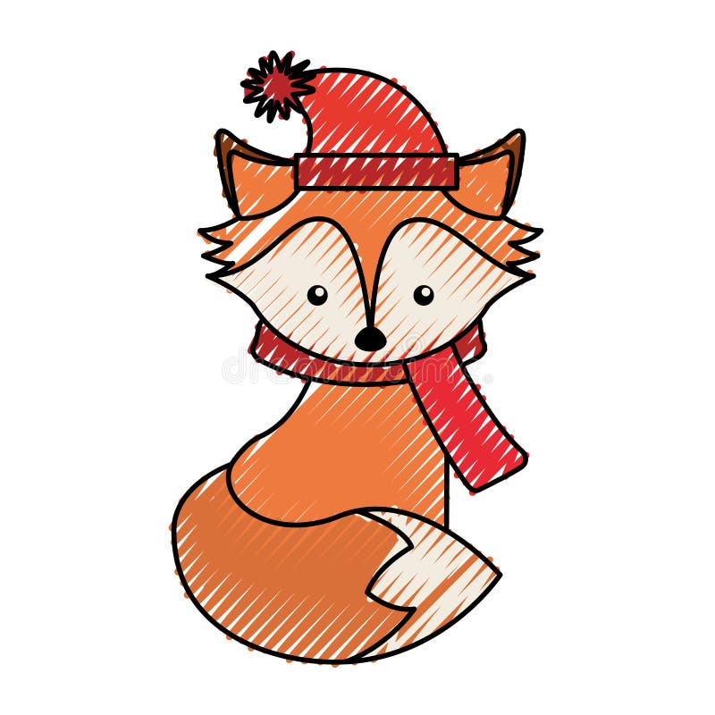 Cute Scribble Christmas Fox Cartoon Stock Vector - Illustration of year ...