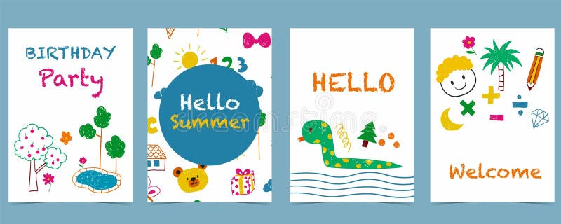 Cute Scribble Kid Background Collection.vector Illustration for A4 ...