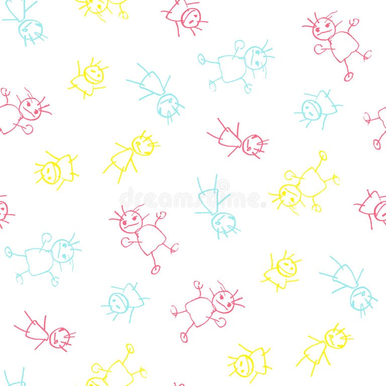 Cute Scribbled Characters Pattern Stock Vector - Illustration of funny ...