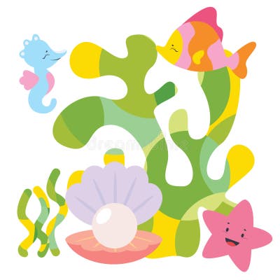 Cute Sea Characters Composition Stock Vector - Illustration of love ...