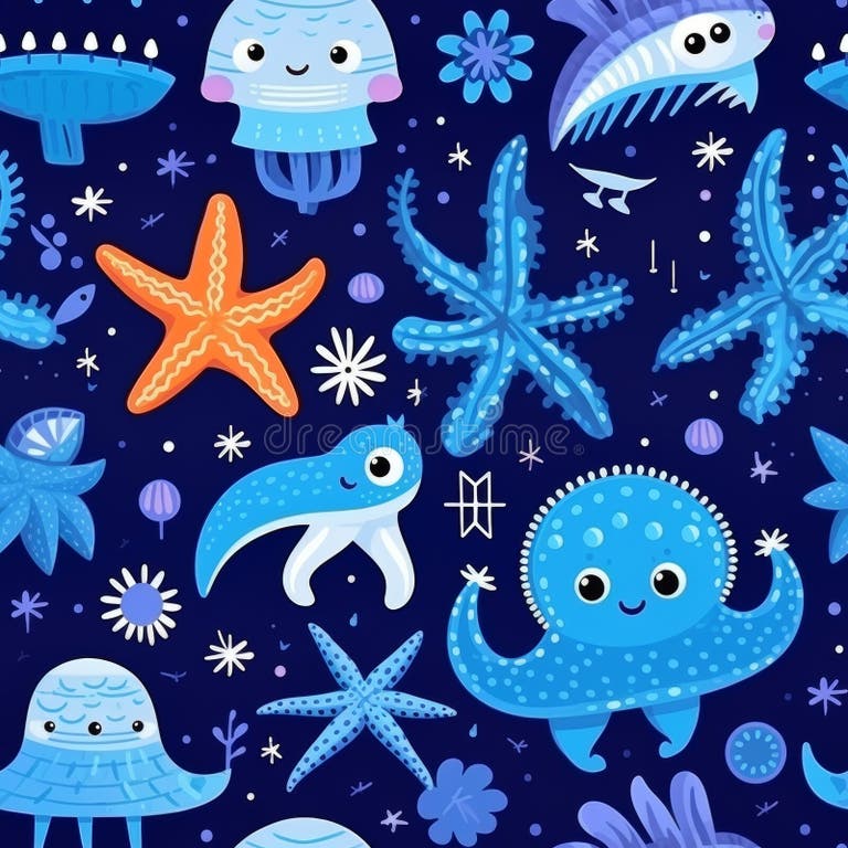 Cute Sea Creatures Kids Seamless Pattern for Textile and Wallpapers ...