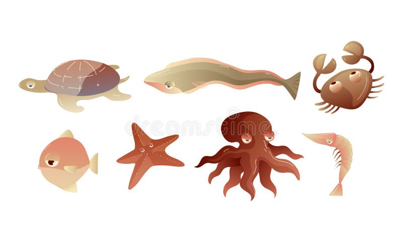 Cute Sea Creatwith Protuberant Eyes Vector Set Vektor Illustrationer ...