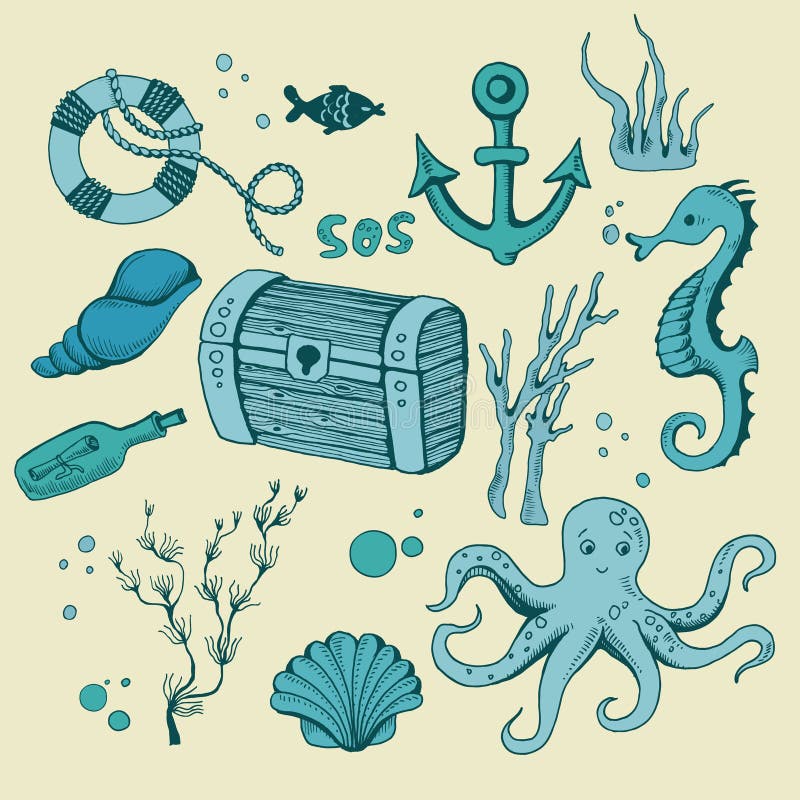 Cute Sea Objects Collection. Vector Illustration Stock Vector ...
