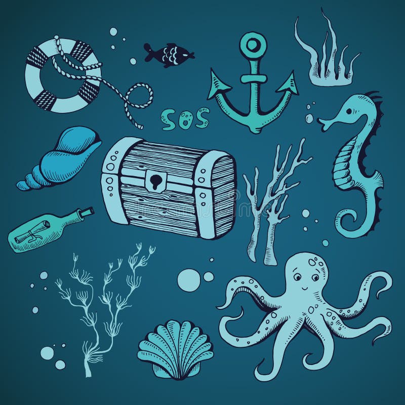 Cute Sea Objects Collection. Vector Illustration Stock Vector ...