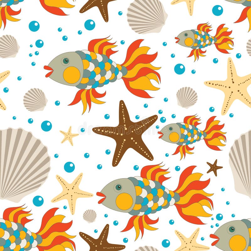 Cute Sea Print for Kids. Seamless Pattern Marine World. Stock Vector ...