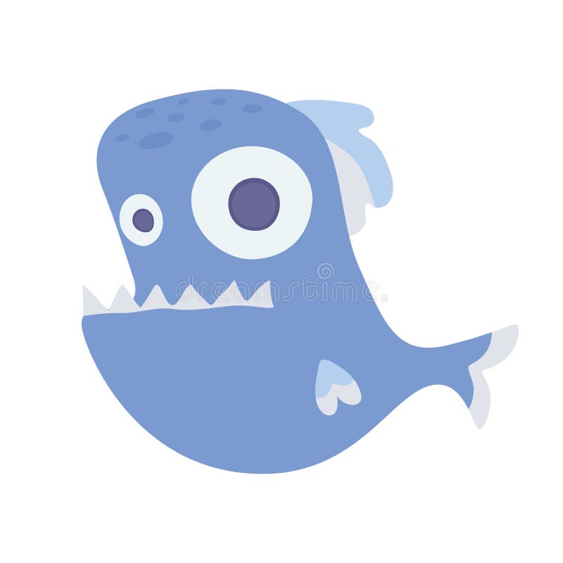 Cute Sea Toothy Fish. Vector Illustration, on White. Stock Vector ...