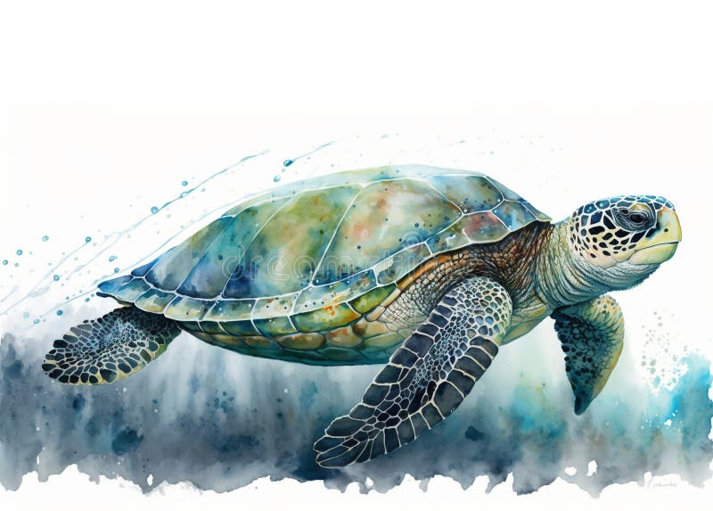 Cute Sea Turtle. Watercolor Illustration Stock Illustration ...