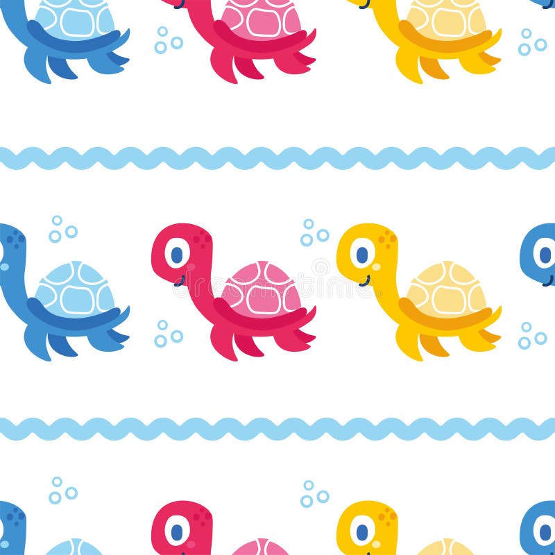 Cute Sea Vector Animal Turtle. Cartoon Seamless Pattern Stock Vector ...