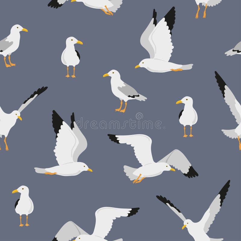 Cute Seagulls Pattern. Seamless Marine Vector Illustration with Flying ...