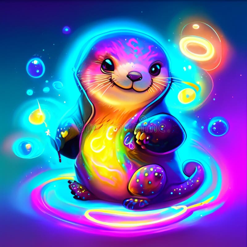 Cute Seal with Bubbles. Vector Illustration of a Seal in Neon Light ...