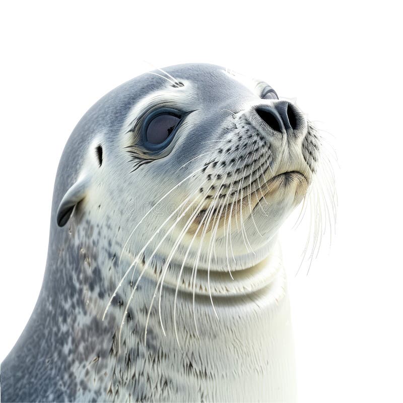 Cute Seal Face Looking Up. Isolated on White Background Stock ...