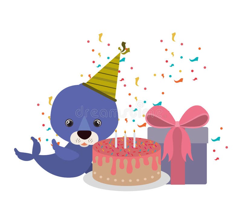 Cute seal with gift box stock vector. Illustration of container - 153979768