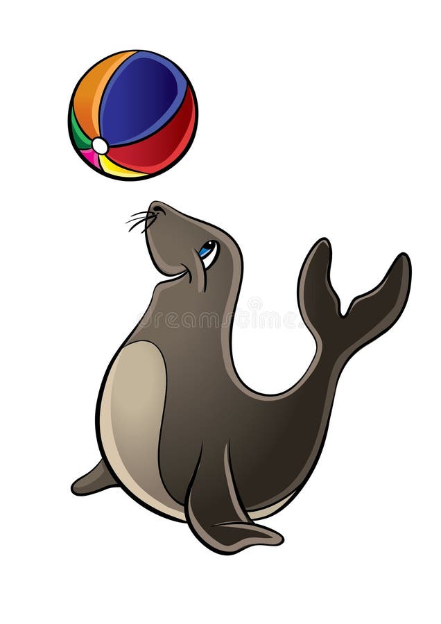 Cartoon Circus Seal Playing a Ball Stock Vector - Illustration of ocean ...