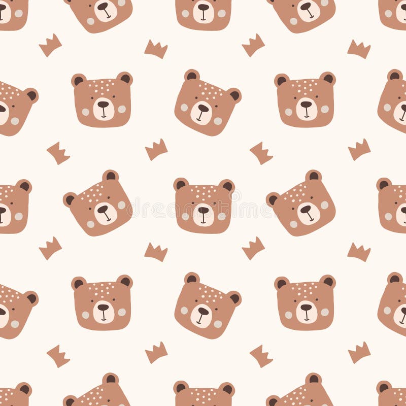 Cute Seamless Animals Pattern Featuring Playful Bear Faces and Crowns ...