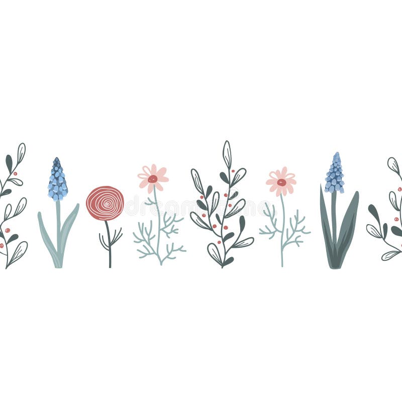 Cute Seamless Border with Spring Flowers. Vector Isolated Illustration ...