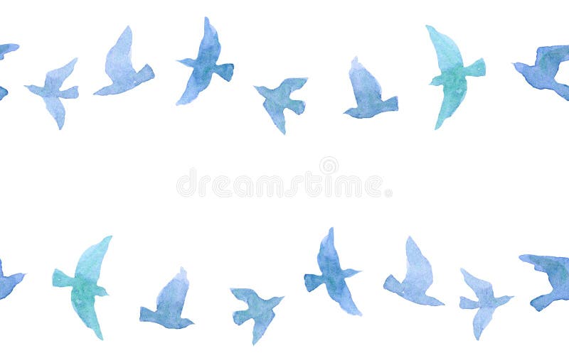 Cute Seamless Border with Naive Watercolor Birds Stock Illustration ...