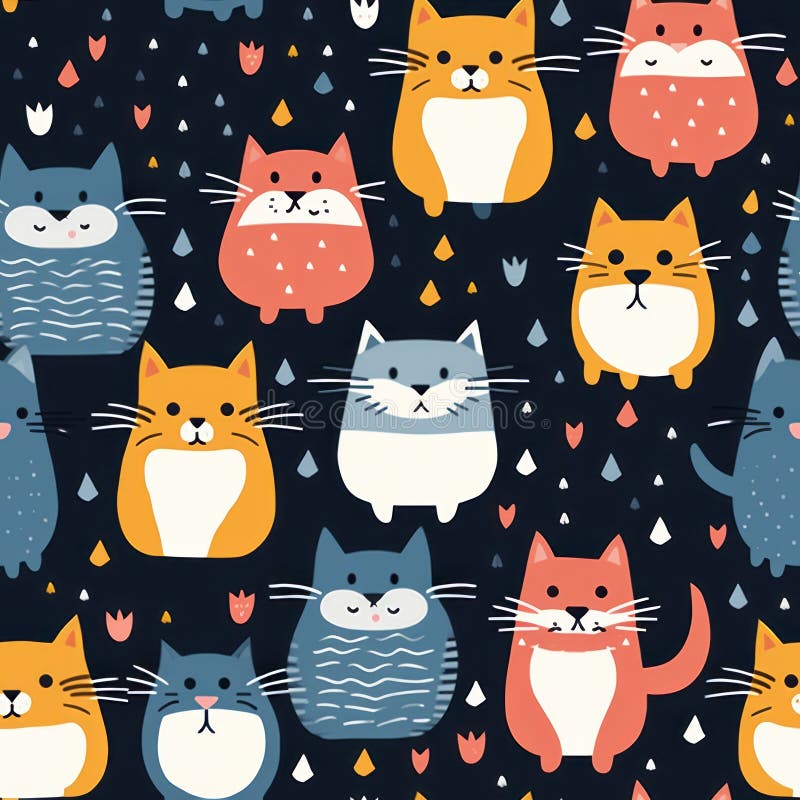 Cute Seamless Cat Pattern Design - Childish Hand Drawn Style Kitten ...