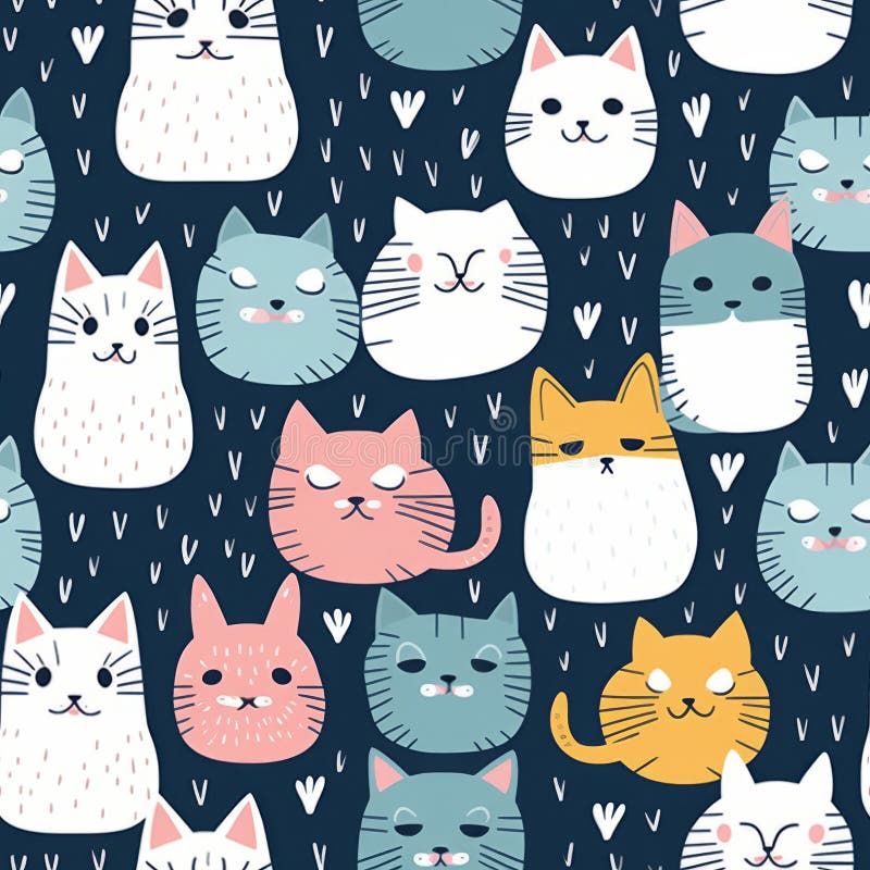 Cute Seamless Cat Pattern Design - Childish Hand Drawn Style Kitten ...