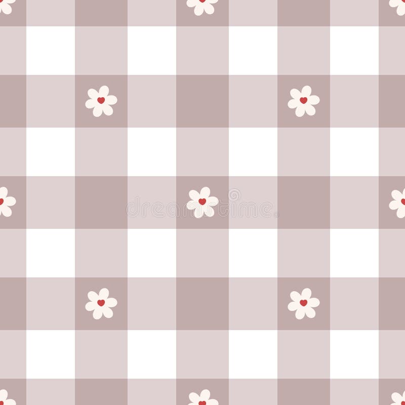 Cute Seamless Checkered Pattern with Flower. Vector Pastel Background ...