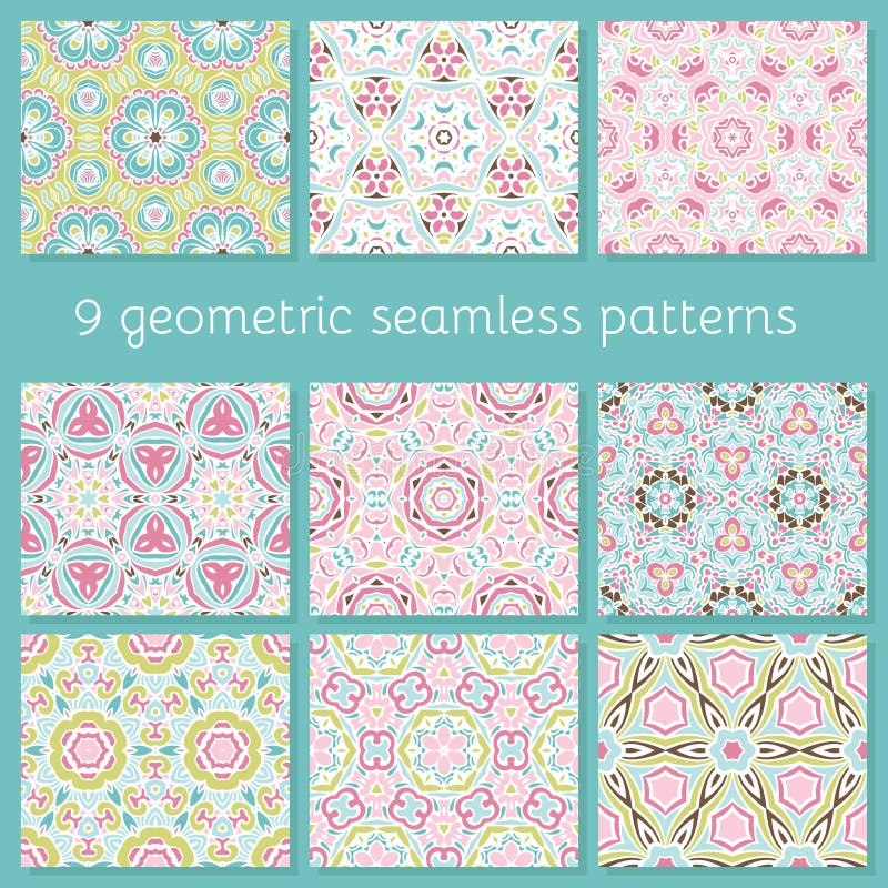 Cute Seamless Colorful Geometric Pattern Set Stock Vector ...