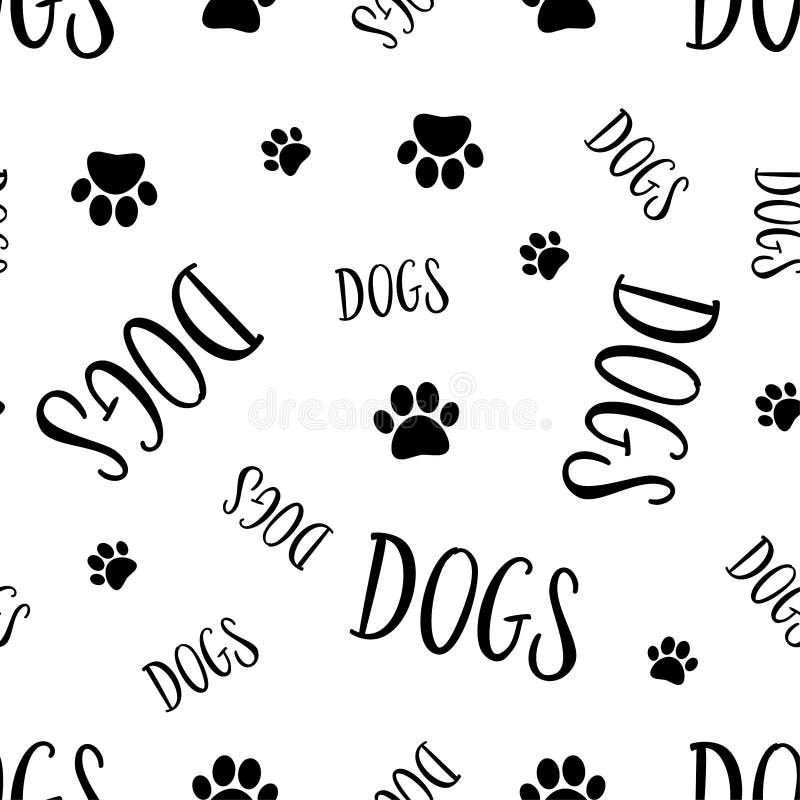 Cute Seamless Dog Pattern with Paws and Text on White Background ...
