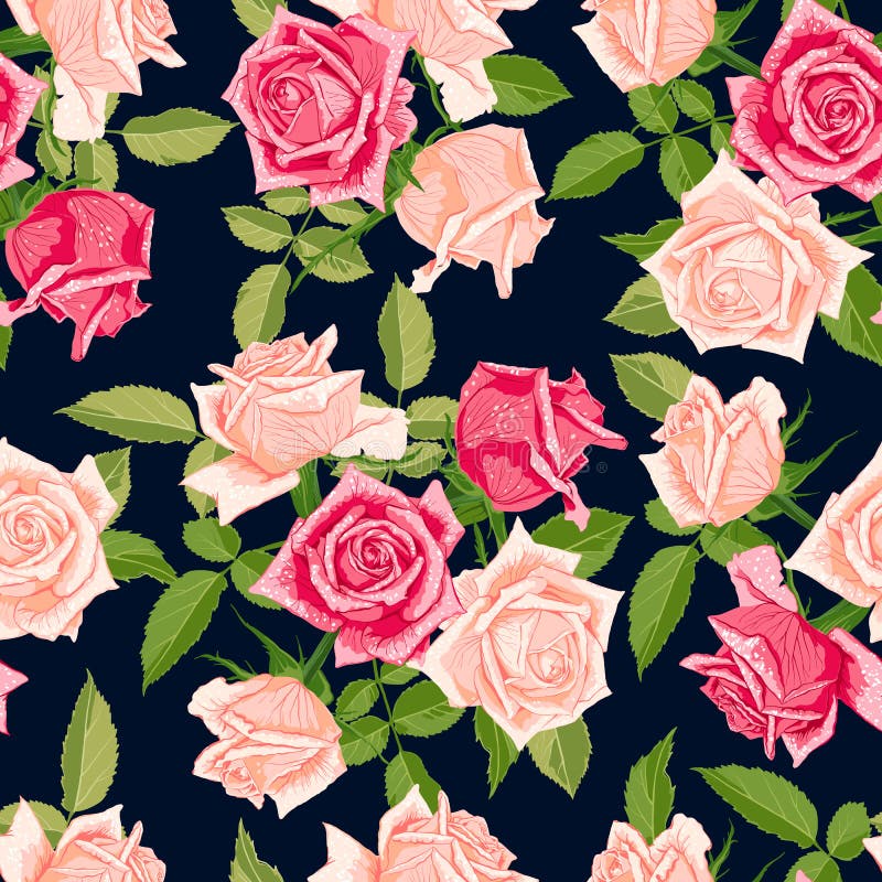 Seamless Floral Pattern with Roses. Stock Vector - Illustration of ...