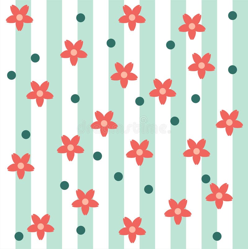 Cute Seamless Floral Pattern Flowers with Lines and Dots Stock ...