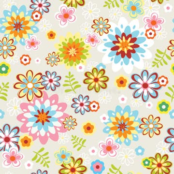 Cute Seamless Flower Pattern Line Art Stock Vector - Illustration of ...