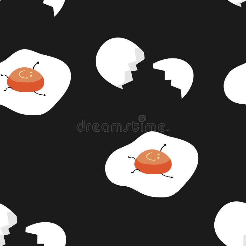 Cute Seamless Fried Egg with Cracked Shell Pattern. Made in Vector ...