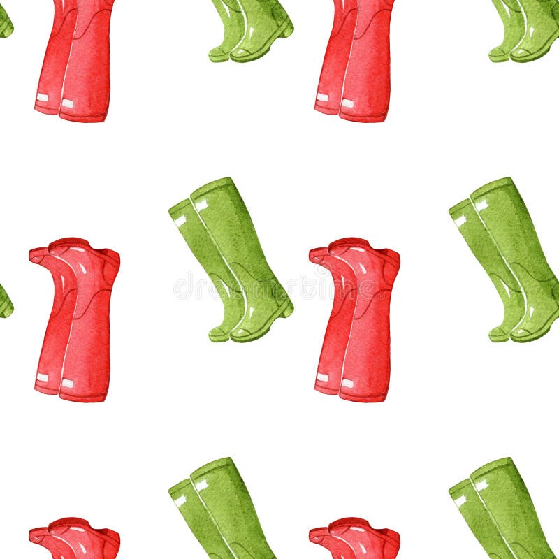 Cute Seamless Hand Drawn Pattern with Rubber Boots. Stock Illustration ...