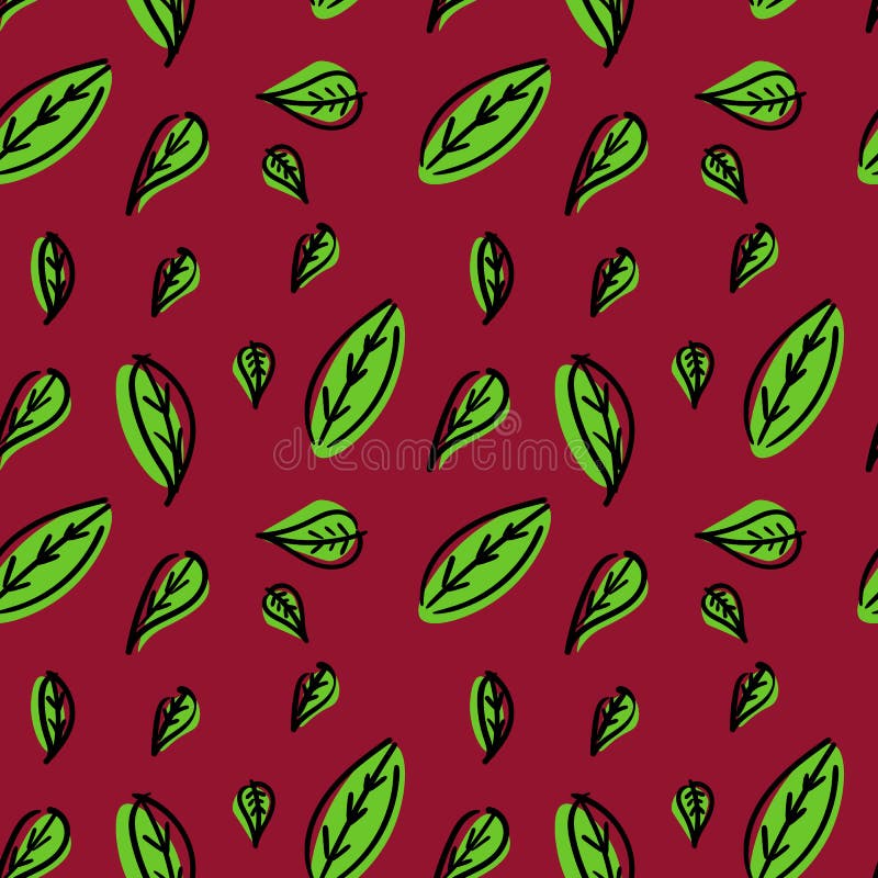 Simple Colorful Pattern with Abstract Leaves on Muted Red Background ...