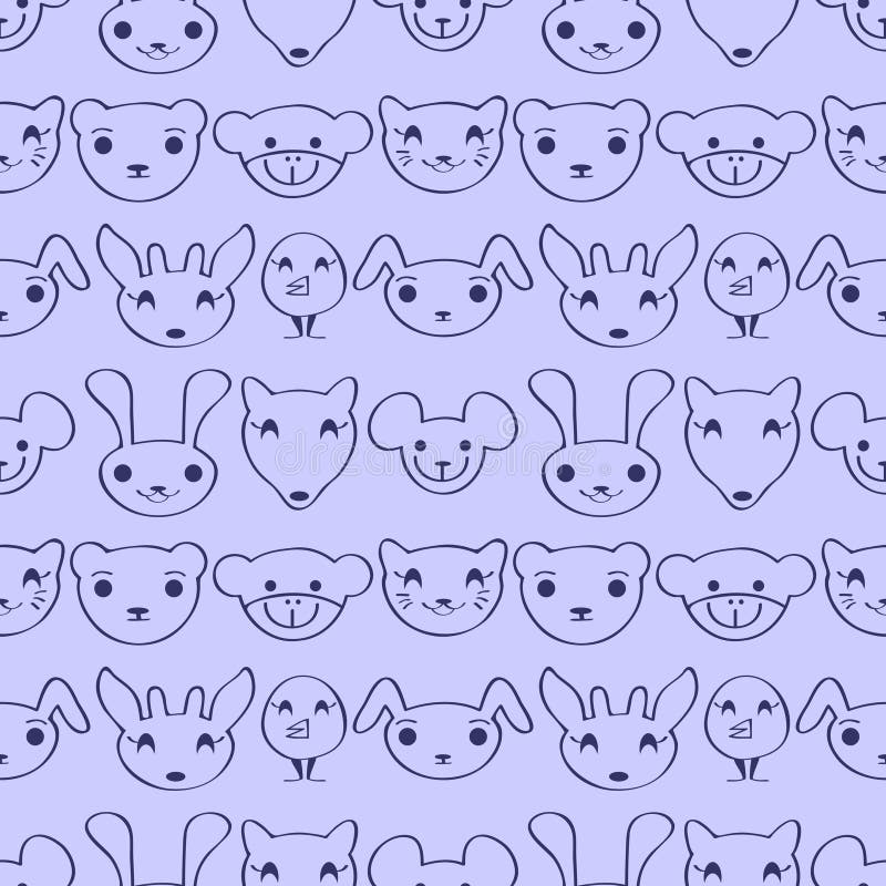 Cute Seamless Pattern with Animal Faces Stock Vector - Illustration of ...