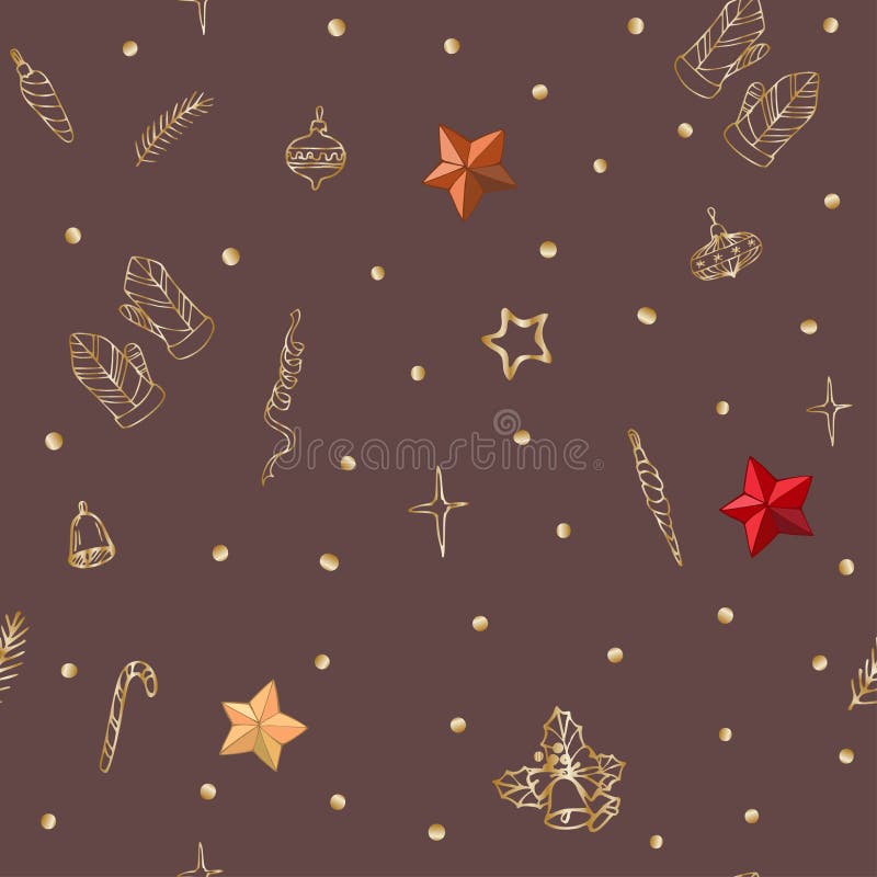Cute Seamless Pattern with Beautiful Hand Drawn Stars and Gold Winter ...