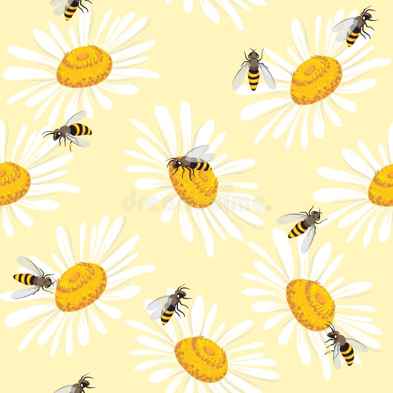 Cute Seamless Pattern with Bees and Flowers. Vector Illustration EPS10 ...