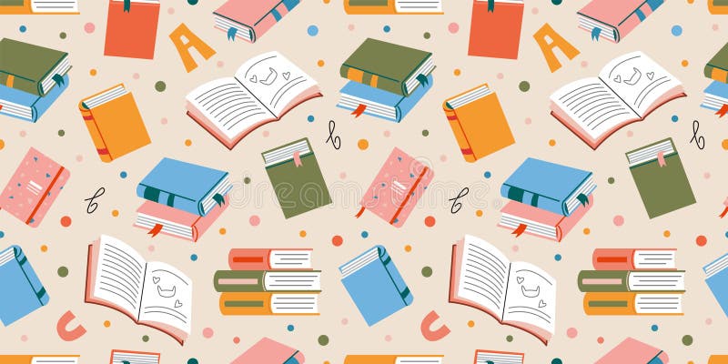 Cute Seamless Pattern with Books. Reading and Education Concept Stock ...