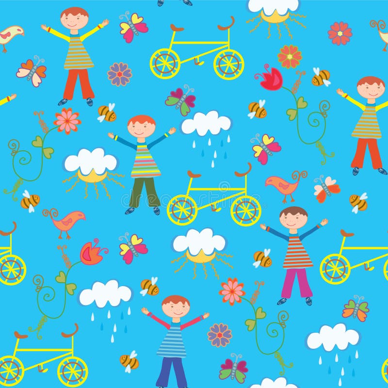 Seamless Bicycle Cartoon Pattern Stock Vector - Illustration of racing ...