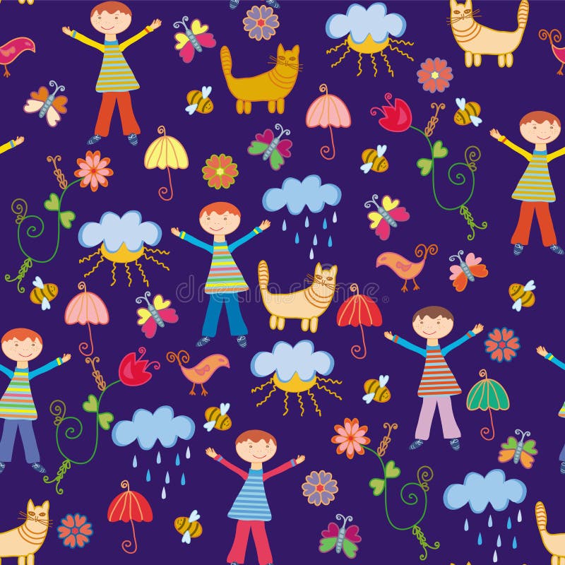 Cute Seamless Pattern with Boys Stock Vector - Illustration of floral ...