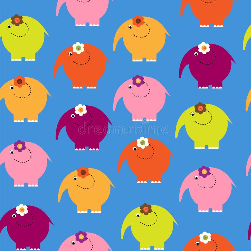 Cute Seamless Pattern with Cartoon Elephants on a Blue Stock Vector ...