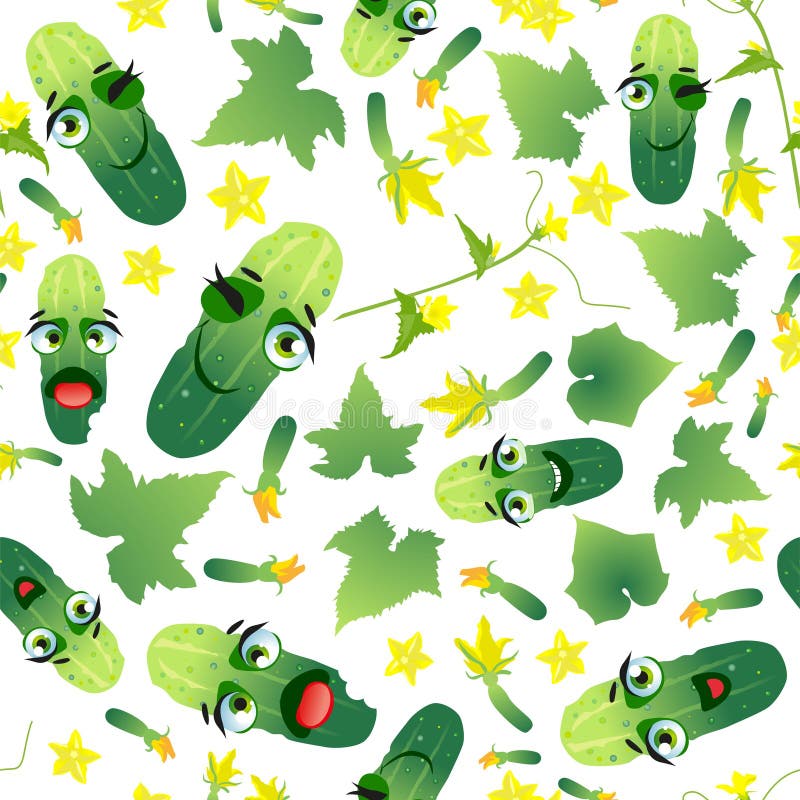 Cute Seamless Pattern with Cartoon Emoji Cucumber Stock Vector ...