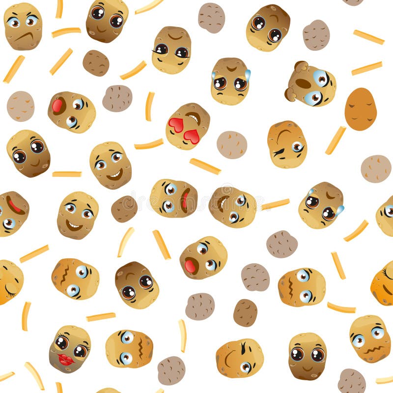Cute Seamless Pattern with Cartoon Emoji Potatoes Stock Vector ...