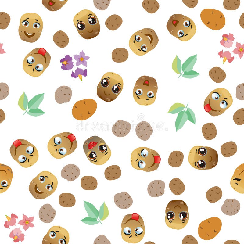 Cute Seamless Pattern with Cartoon Emoji Potatoes Stock Vector ...