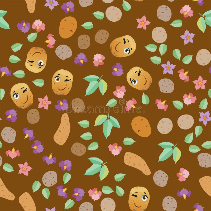 Potatoes Brown Border. Cute Cartoon Emoji Vegetables Stock Vector ...