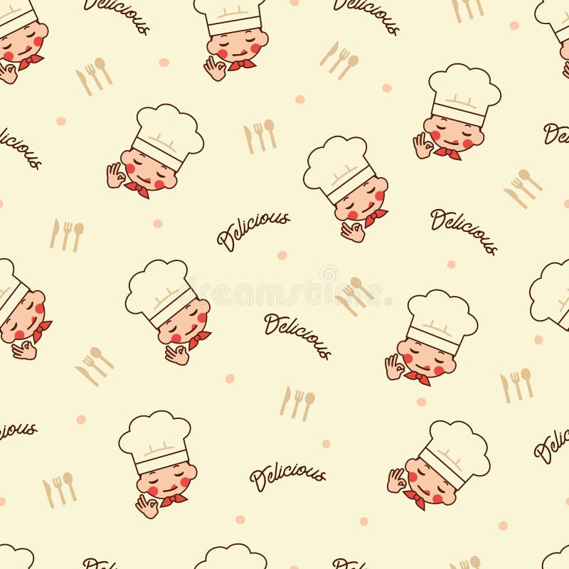 Cute Seamless Pattern about Chef Say Delicious Vector Cartoon Stock ...