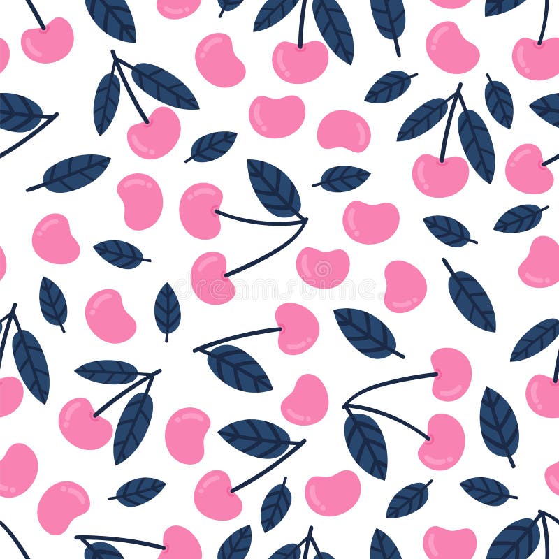Cute Seamless Pattern with Cherry. Sweet Juicy Cherries Isolated on White Background Stock ...